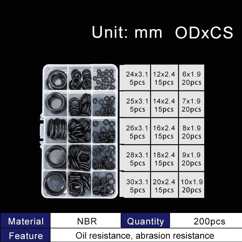 Комплект уплотнительных колец из нитрилового силикона и резины в коробке, комплект для ремонта NBR, уплотнительный клапан для смесителя, водонепроницаемый маслостойкий комплект прокладок