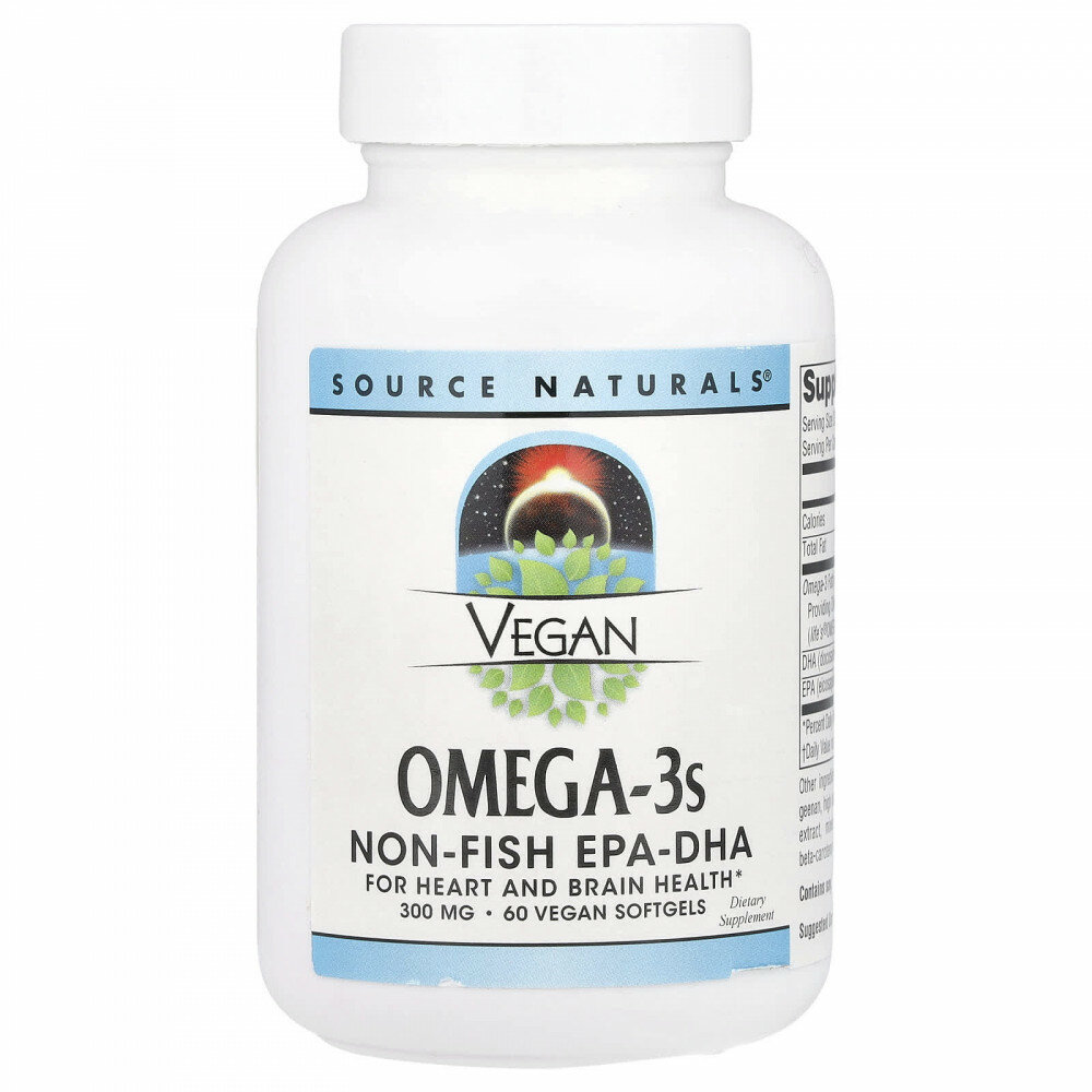 Source Naturals, омега-3 для веганов, ЭПК и ДГК из рыбы, 300 мг, 60 веганских капсул