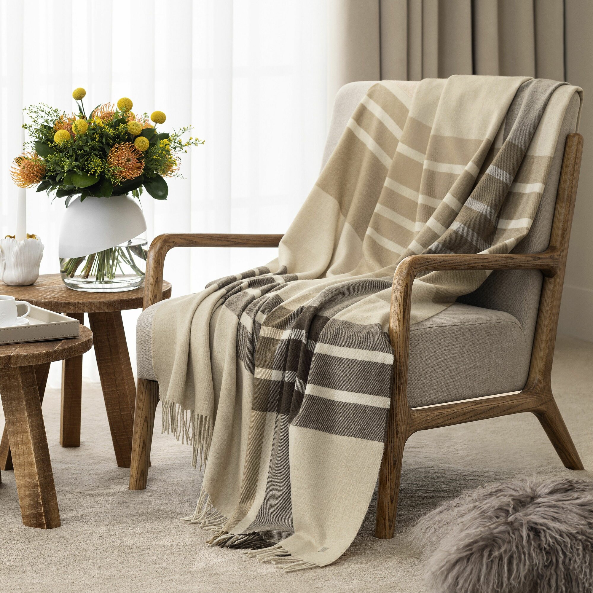 Джоссо Плед бежевый 130х180, 1пр; кашемир/меринос; 245 г/м2