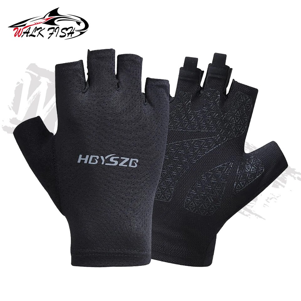 WALK FISH Рыболовные перчатки летние черные Черный, L, Black