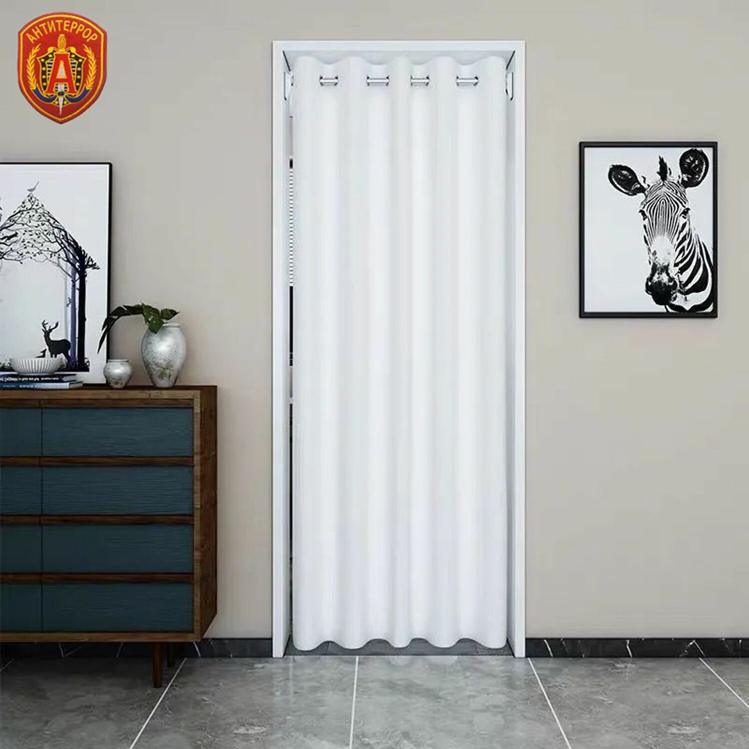 Дверь гармошка, Выдвижной стержень из нержавеющей стали, 70x180 см, Белый.