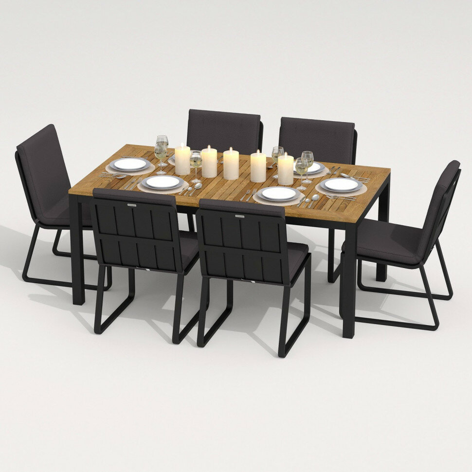 Обеденная группа IDEAL PATIO TELLA GIRA, 180х90х75 см, каркас из карбона, стол из тика, 6 стульев