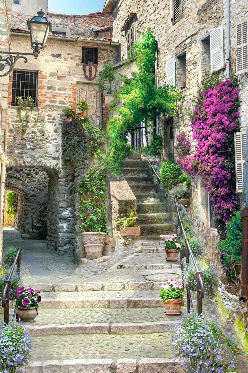 Фотообои Итальянский дворик 7-005-S-Велюр 270 x 200 см (ВхШ) Бесшовные, флизелиновые, влагостойкие обои MasterFresok