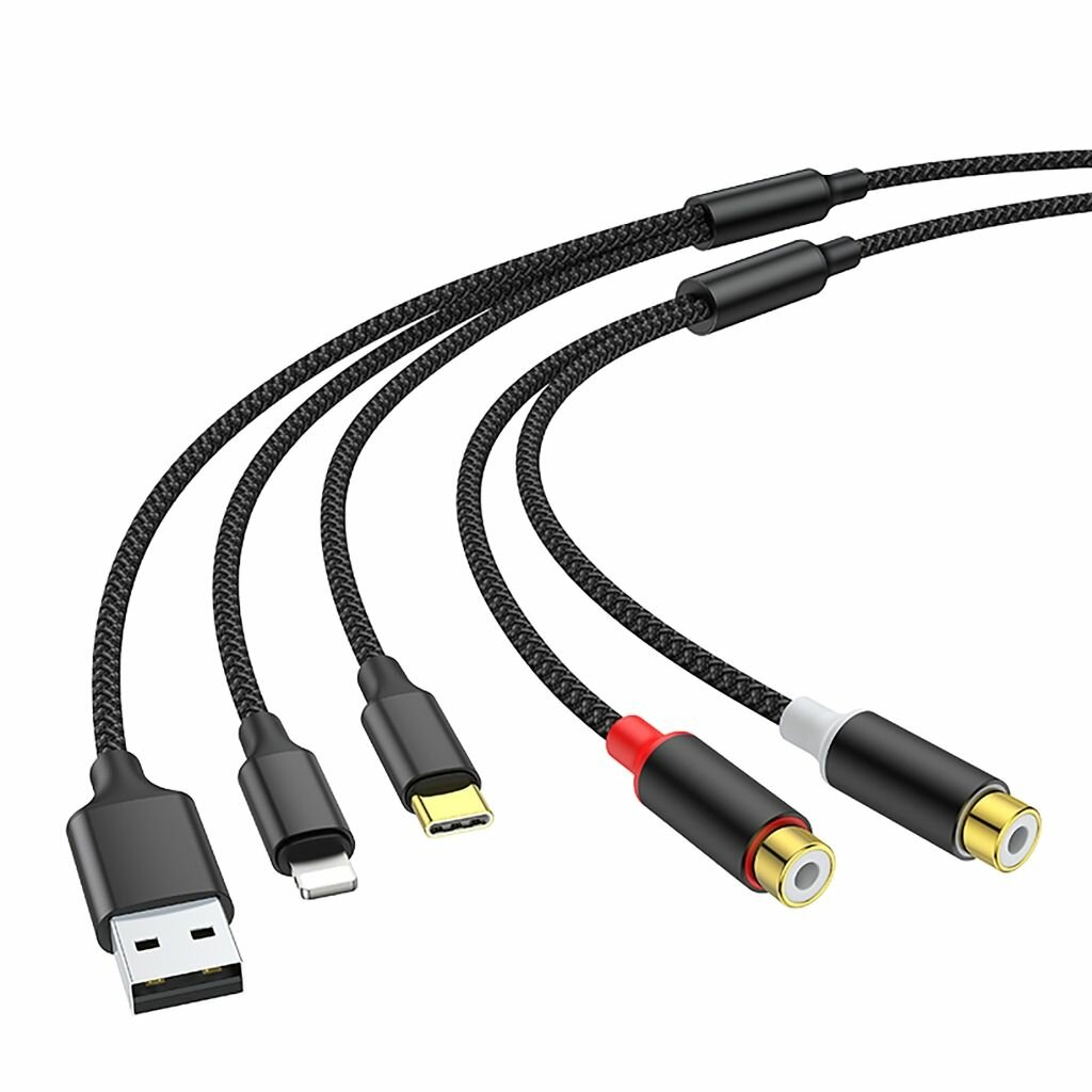 Аудиокабель Apple Type C с двумя разъемами RCA-черный-USB-порт