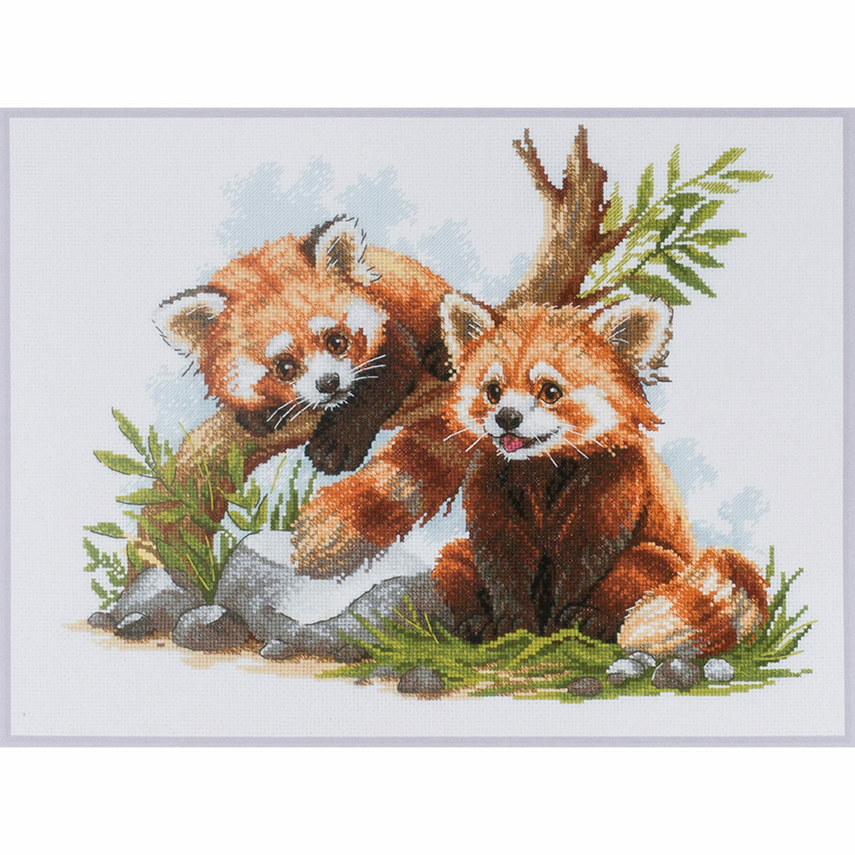 Набор для вышивания крестиком Риолис 'Красные пандочки', 30*40 см, на белой канве