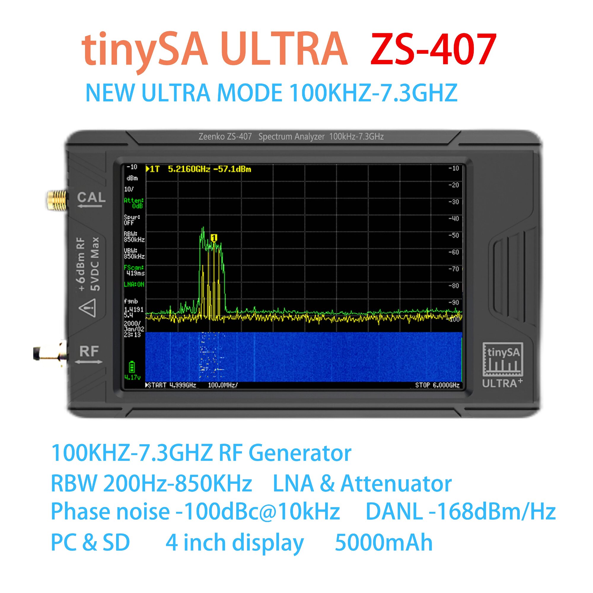 TinySA ULTRA ZS-407, 100kHz-7.3GHz, 5000mAh