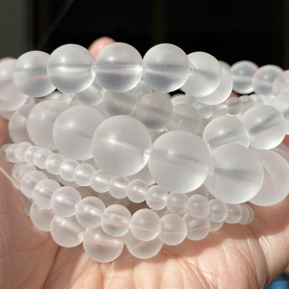 Бусины из натурального камня 4-10 мм Белый, 8mm 45 to 46pcs, Matte White Crystal