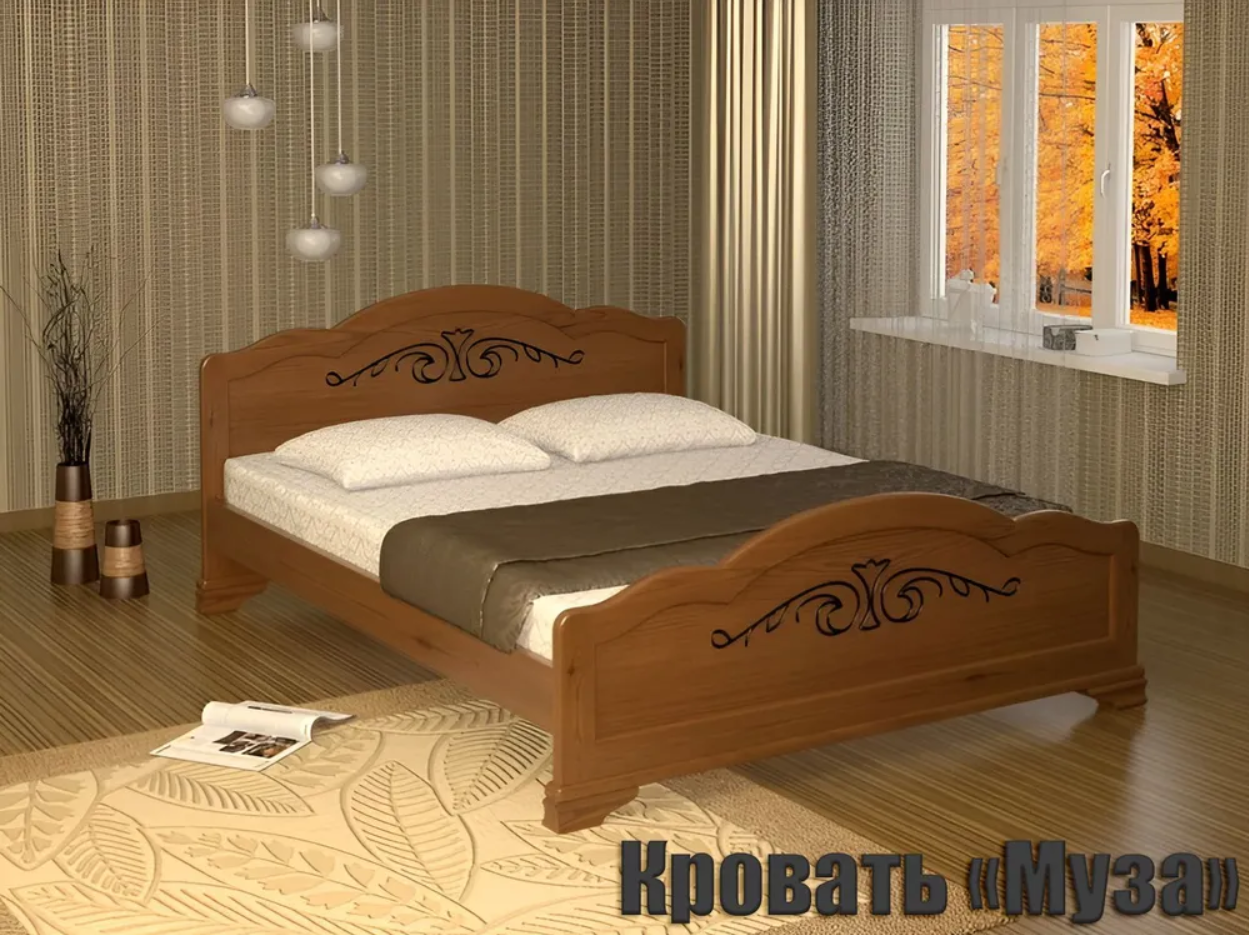 Кровать "Муза" из массива сосны 90x200 см, Классический орех 2