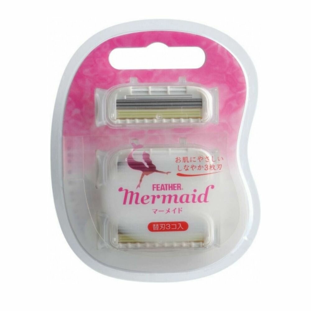 FEATHER Запасные кассеты с тройным лезвием для станкаMermaid Rose Pink , 3 шт