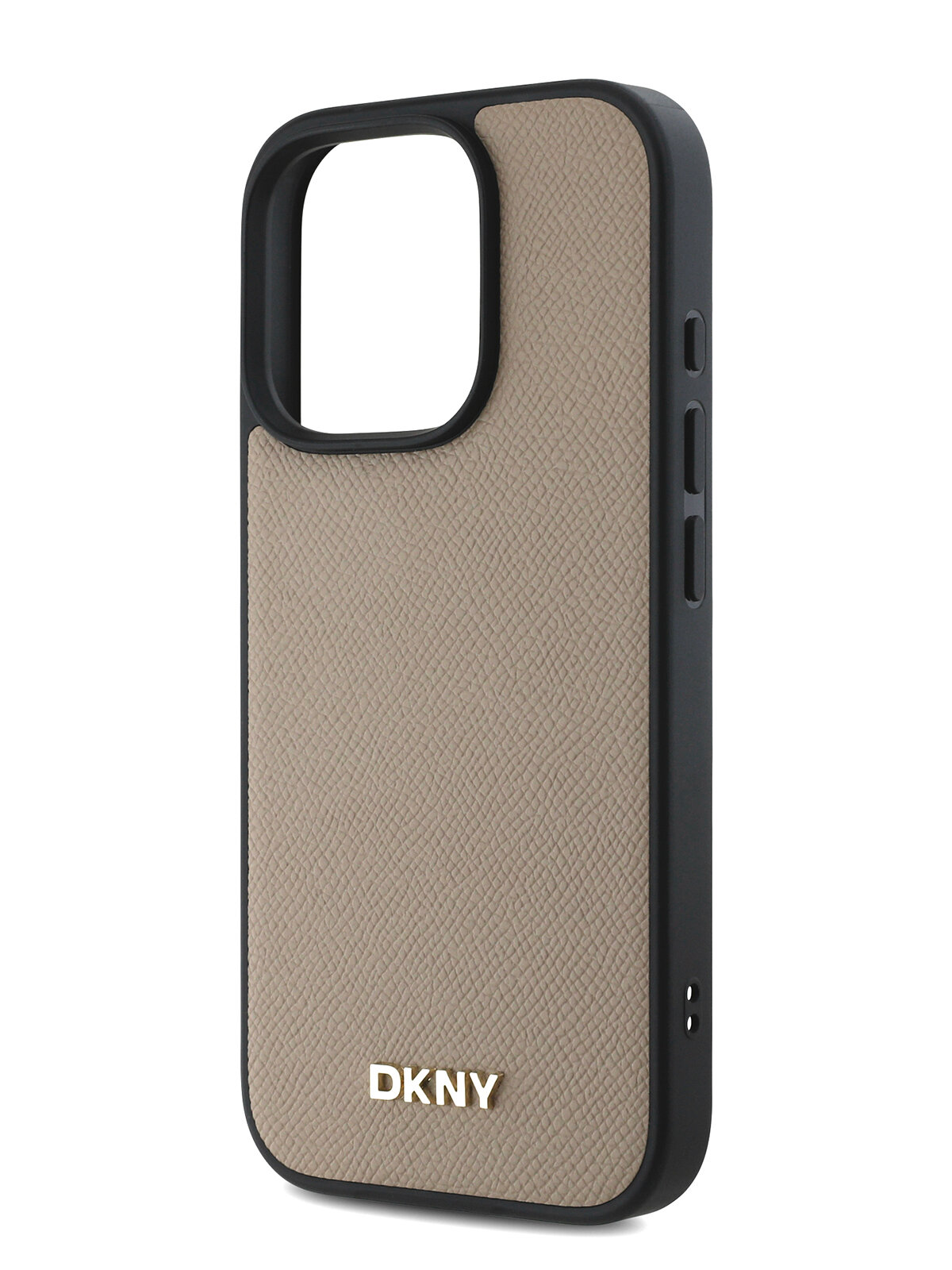 DKNY для iPhone 16 Pro чехол PU Grained leather Metal logo Hard Beige (MagSafe)