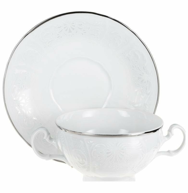 Бульонная пара 11 см (360 мл) 1 шт с ручками н/н Thun "Бернадотт /Платиновый узор" / 153751