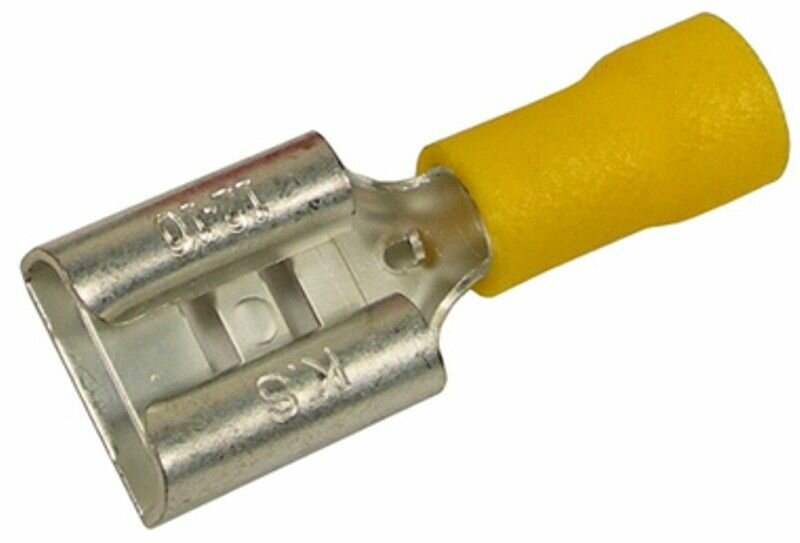 SG57650C, Клемма ножевая 6.3мм, розетка, изолированная, провод 2.5-6.0мм (желтая) / 30 штук