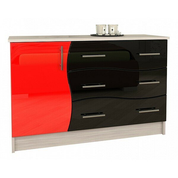 Комод DoorDoor 18 Ясень Шимо светлый / Черный, Красный Глянцевый, 105х69х40 см, цвет на заказ