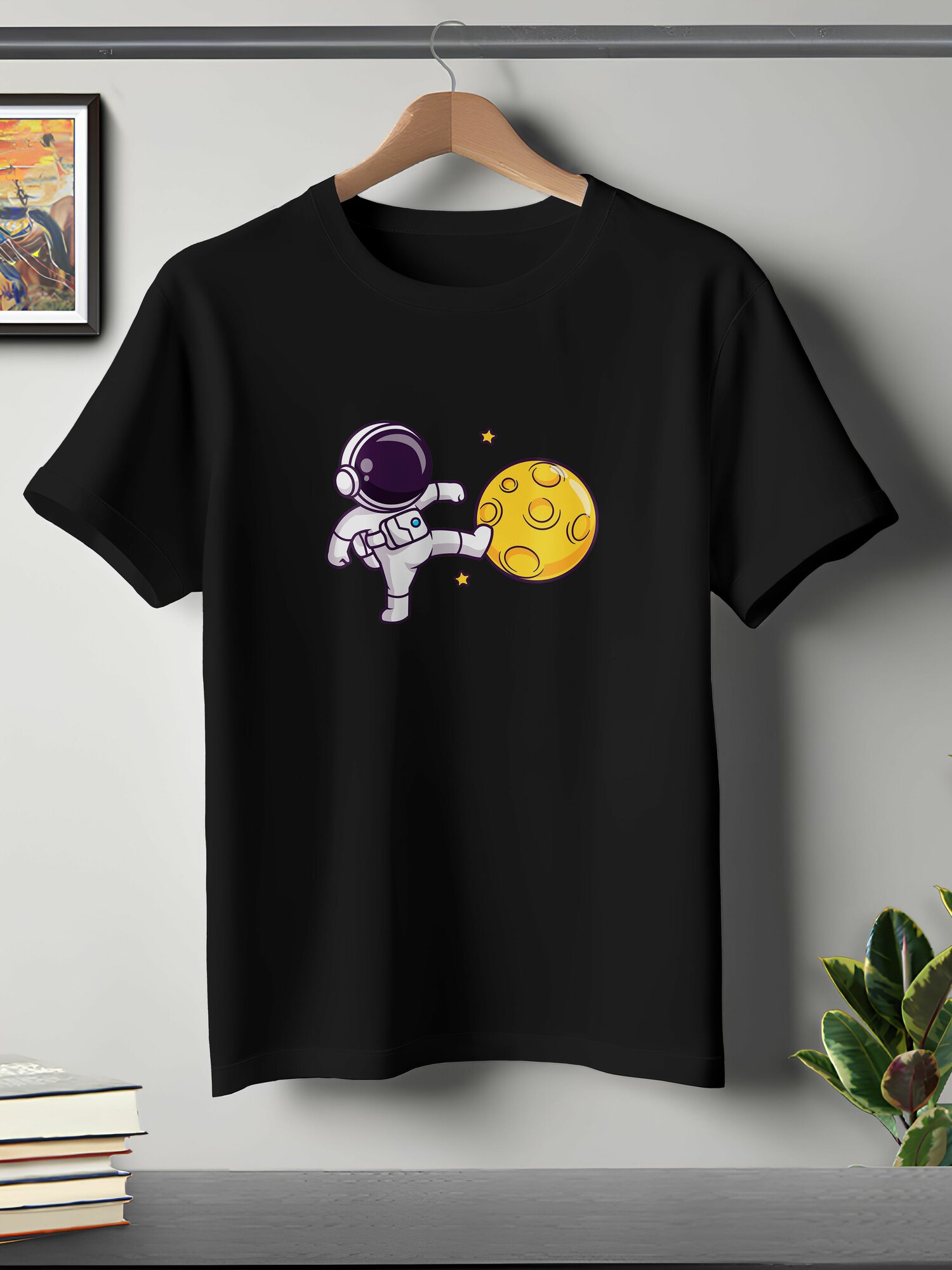 Футболка ONEQ унисекс 56-58 (3XL) размер с принтом Космонавт, черная