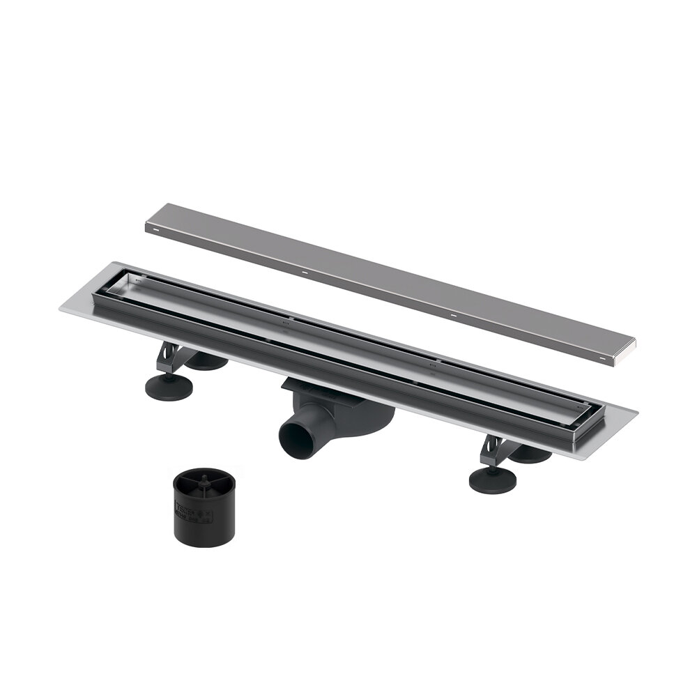 Душевой трап (лоток), комплект TECE linus для монтажа дренажного канала с основой для плитки “tile” и панелью “steel” 2 в 1, 700 мм, хром матовый (15103079) TECE