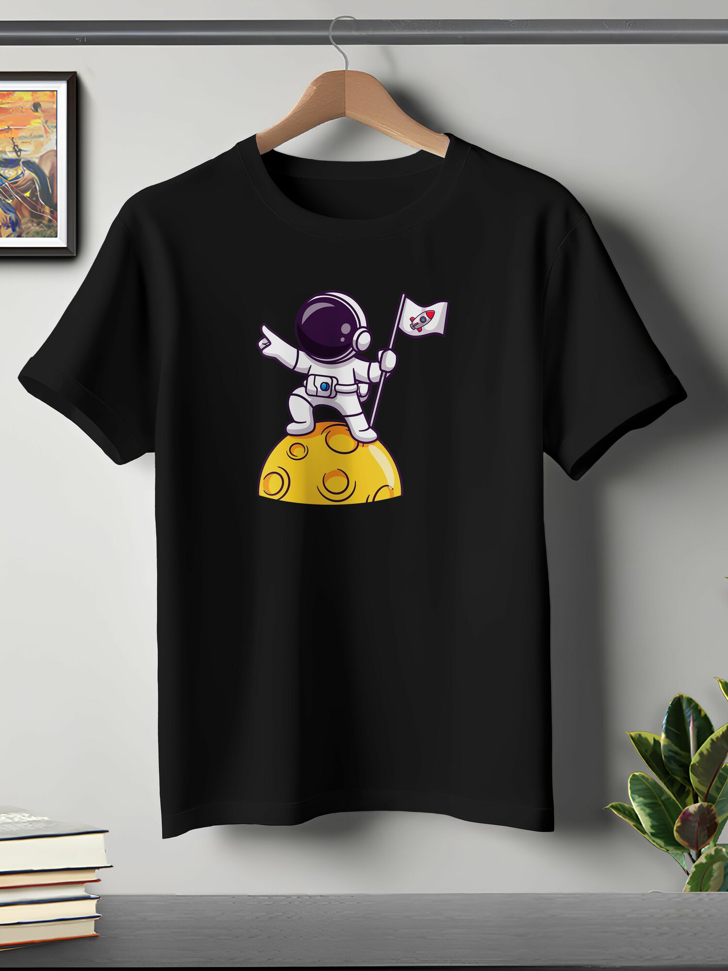 Футболка  Детская ONEQ 164 (14-15) размер с принтом Космонавт, черная