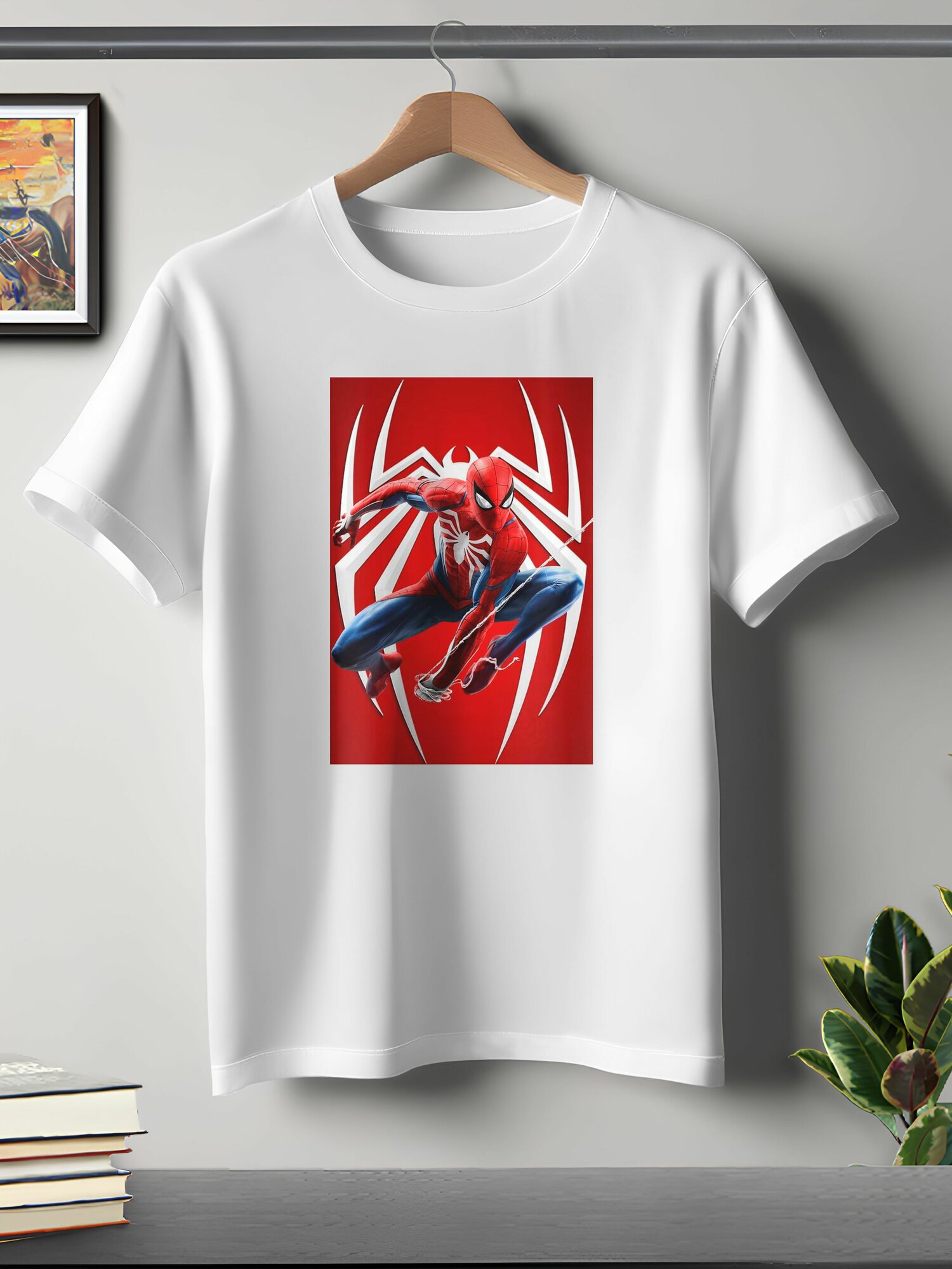 Футболка  Детская ONEQ 140 (10-11) размер с принтом Человек Паук, белая