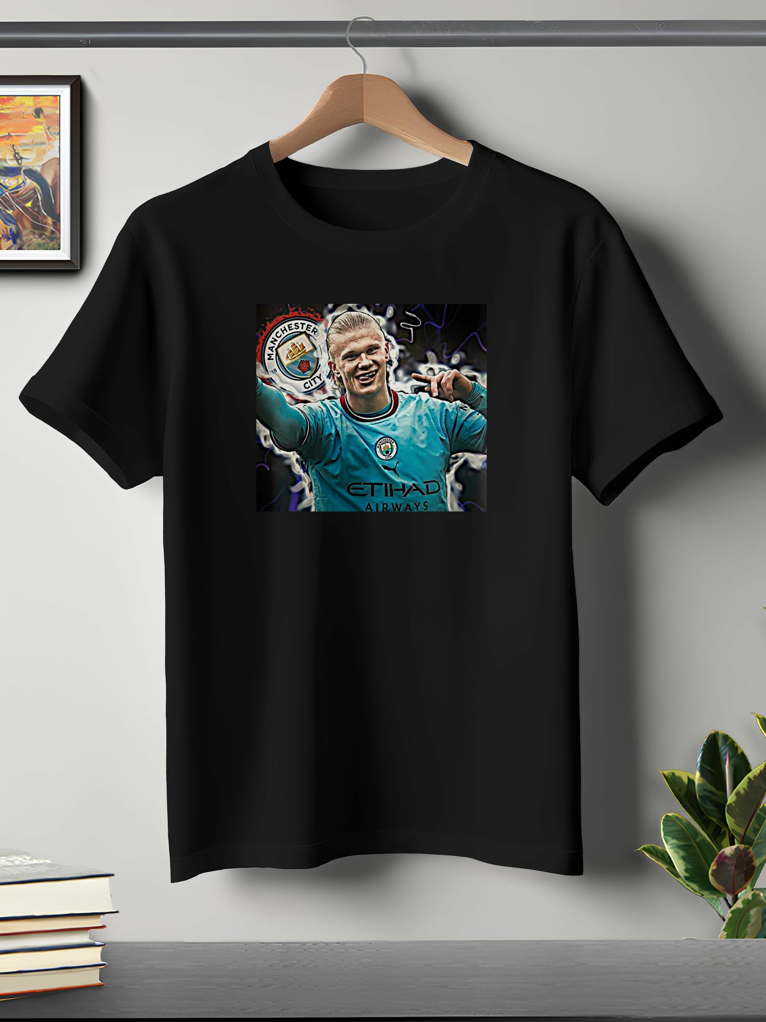 Футболка  Детская ONEQ 164 (14-15) размер с принтом Эрлинг Холланд, черная