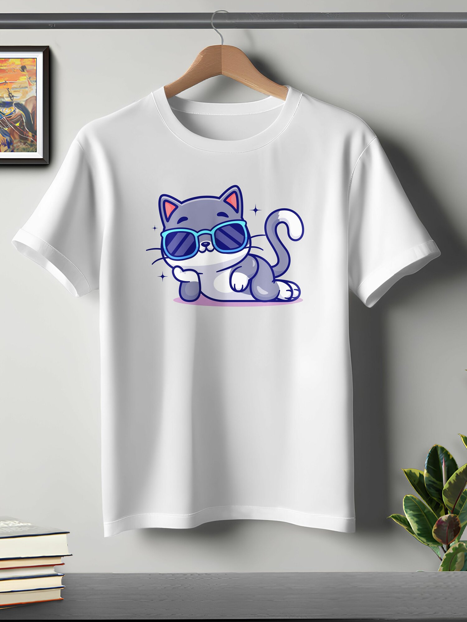 Футболка  Детская ONEQ 146 (11-12) размер с принтом Котенок, белая