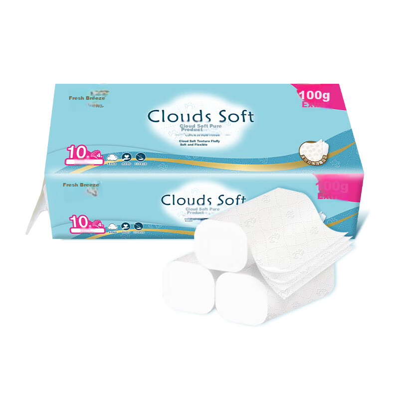 Qingfeng Coreless Toilet Paper, Yunrou Pure 4-Ply 70g*10 Rolls Embossed Tissue Paper, Toilet Paper