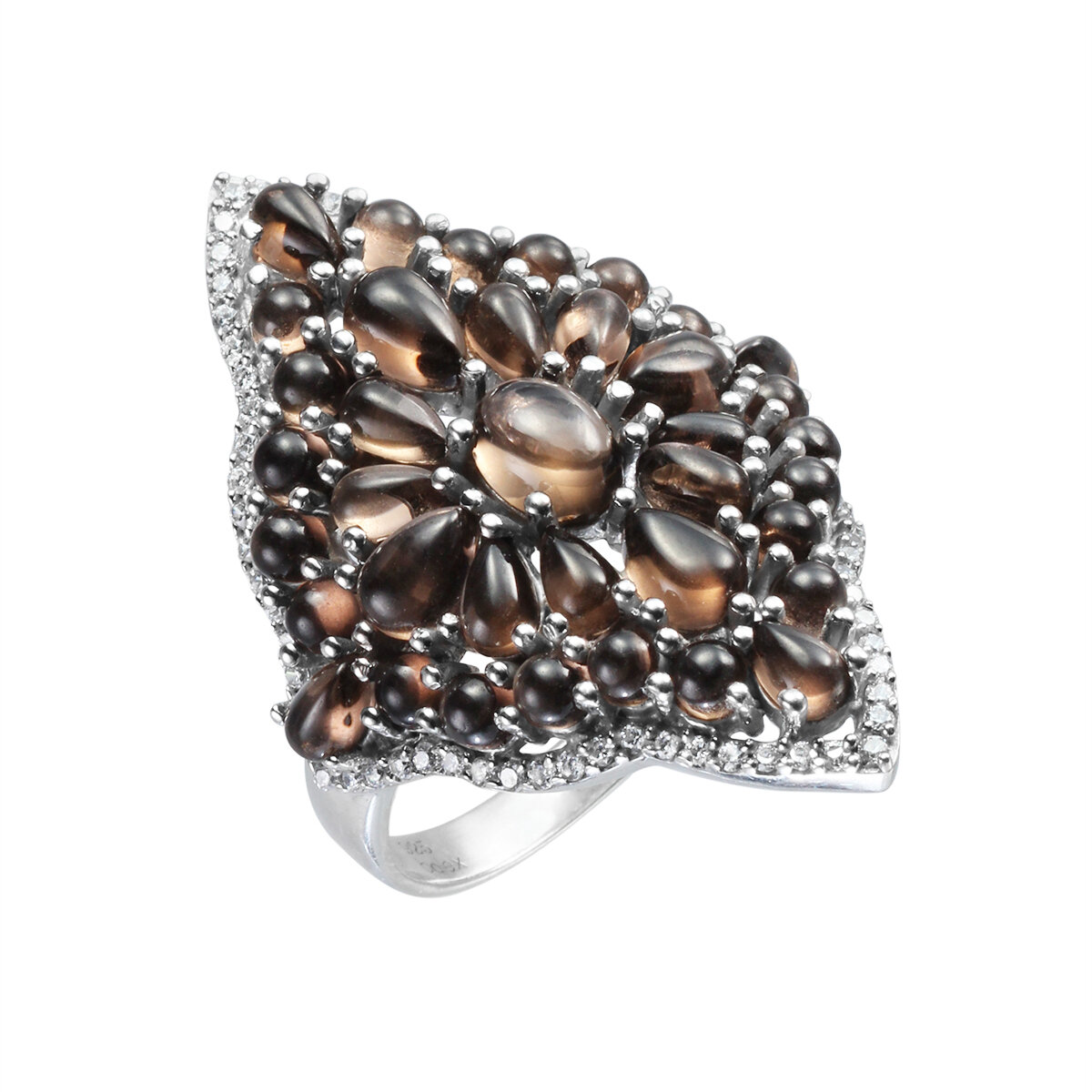 Кольцо тонкое, серебро, 925 проба, родирование, раухтопаз