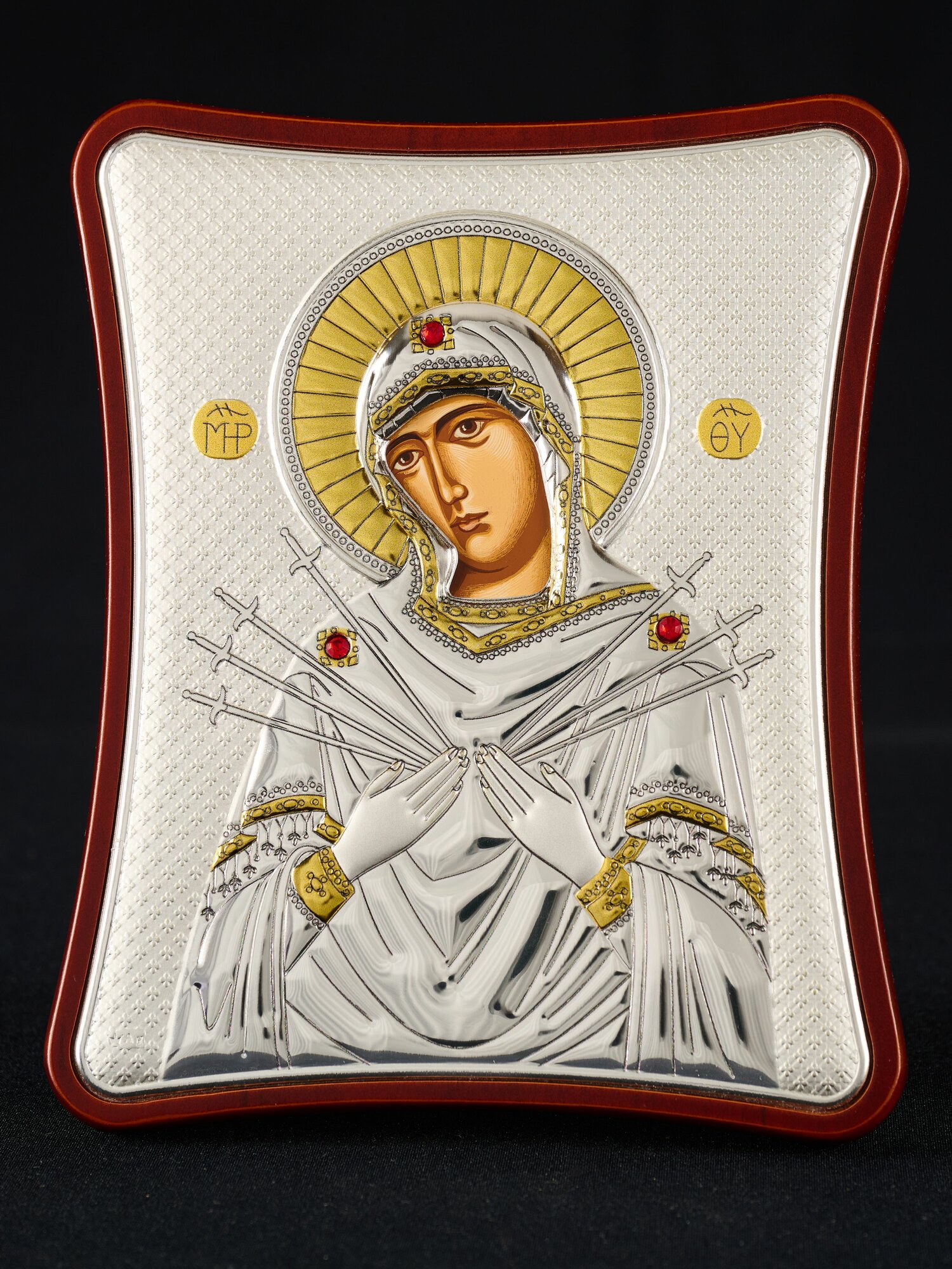 Серебряная икона Богородица Семистрельная Греческая Фигурная