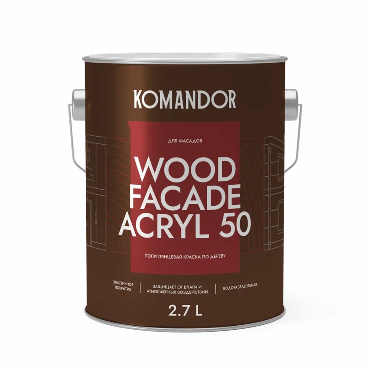 Краска по дереву Komandor WOOD FACADE ACRYL 50, база A, 2.7 л