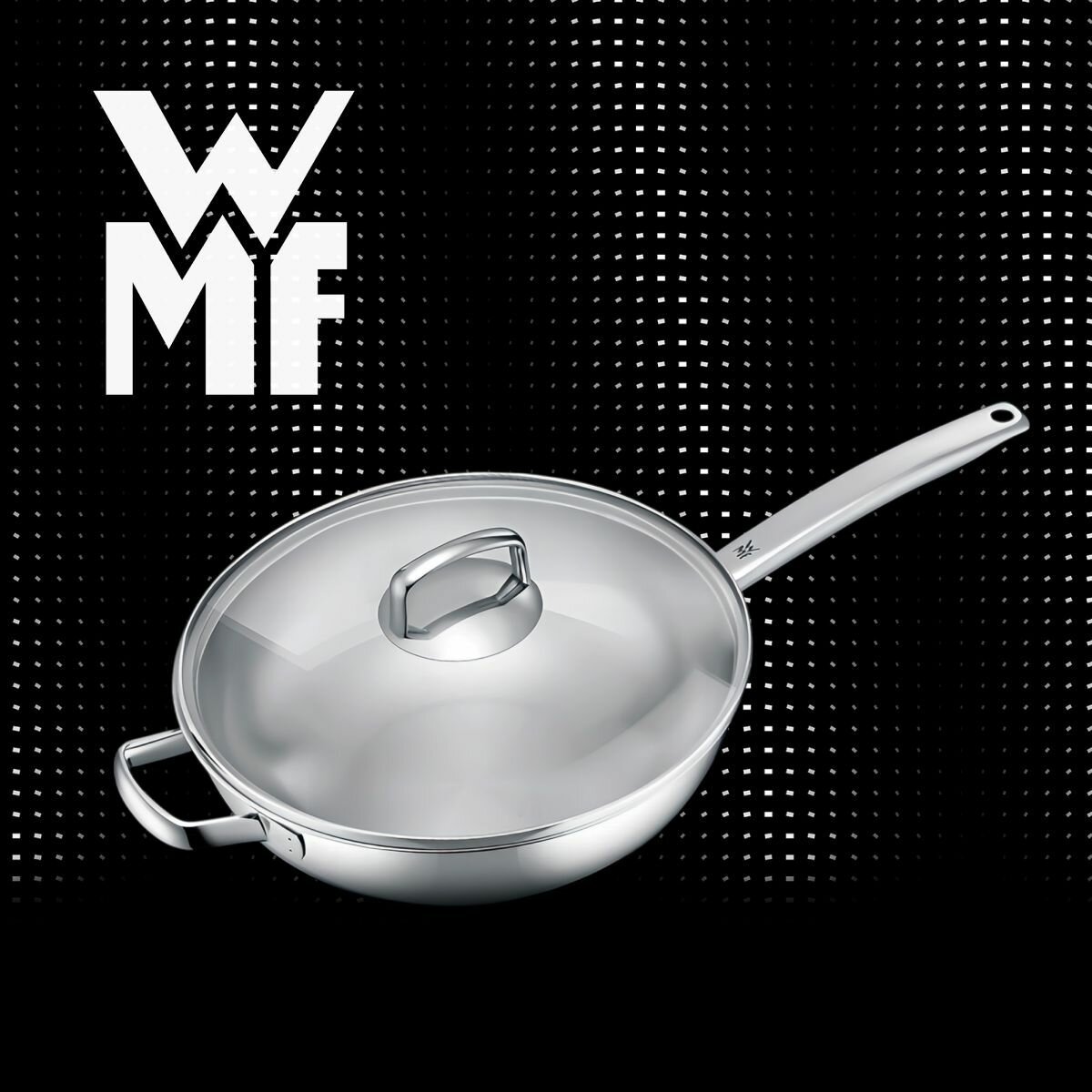 Глубокая сковорода-вок WMF Wok со стеклянной крышкой 30 см нержавеющая сталь для всех типов плит, включая индукционные