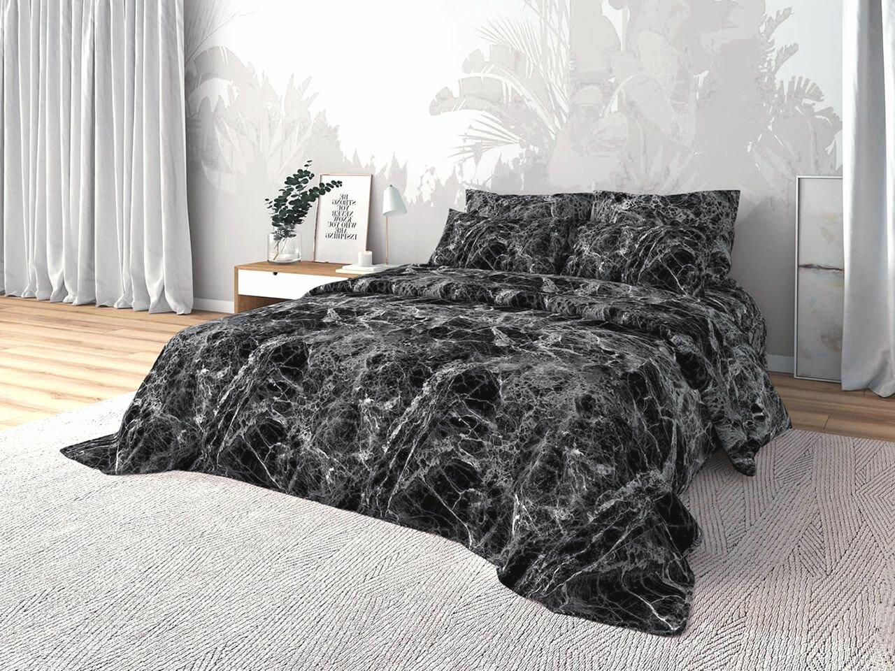Простыня из бязи на резинке 90 х 200 х 30 - М - 120 - Чёрный мрамор