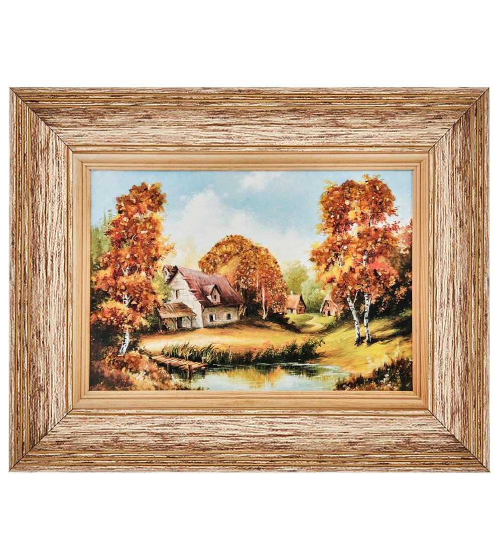 Картина Деревенский пейзаж (с янтарной крошкой) пласт. рамка 33х42см A2188303 Народные промыслы