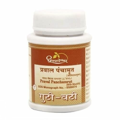 Правал Панчамрут Моти Дхутапапешвар - для ЖКТ / Praval Panchamrut Mouktik Dhootapapeshwar 25 табл