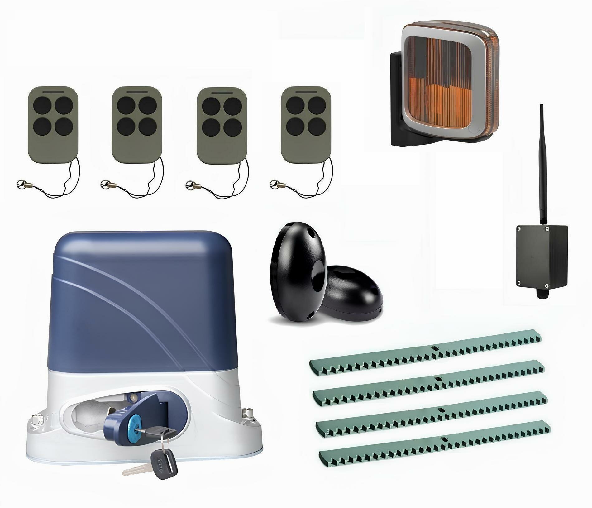 Автоматика для откатных ворот KSL-800 FULL-2K4-BT-Т4, комплект: привод, 4 пульта, Bluetooth-модуль, фотоэлементы, лампа, 4 рейки