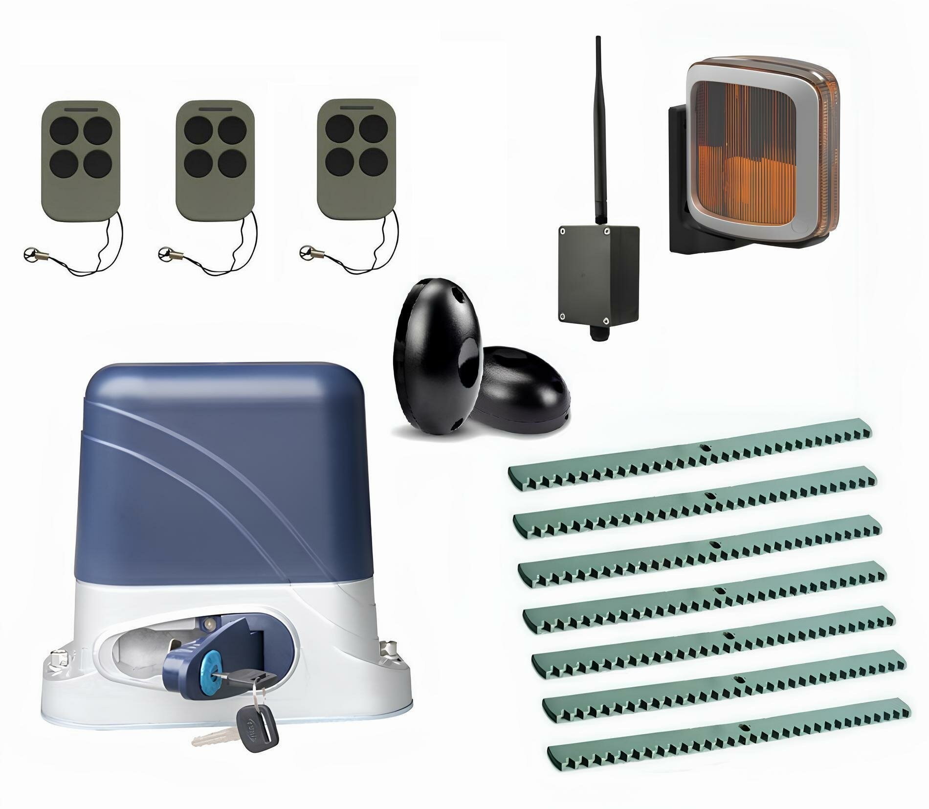 Автоматика для откатных ворот KSL-800 FULL-2K7-BT-Т3, комплект: привод, 3 пульта, Bluetooth-модуль, фотоэлементы, лампа, 7 реек