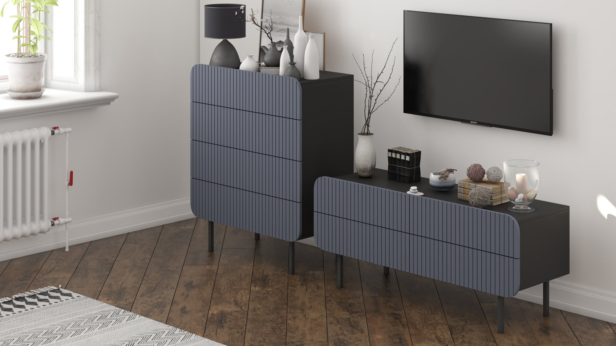 Стенка в гостиную "Модерн Лофт 2" 120х97,5х40 Черный / Графит