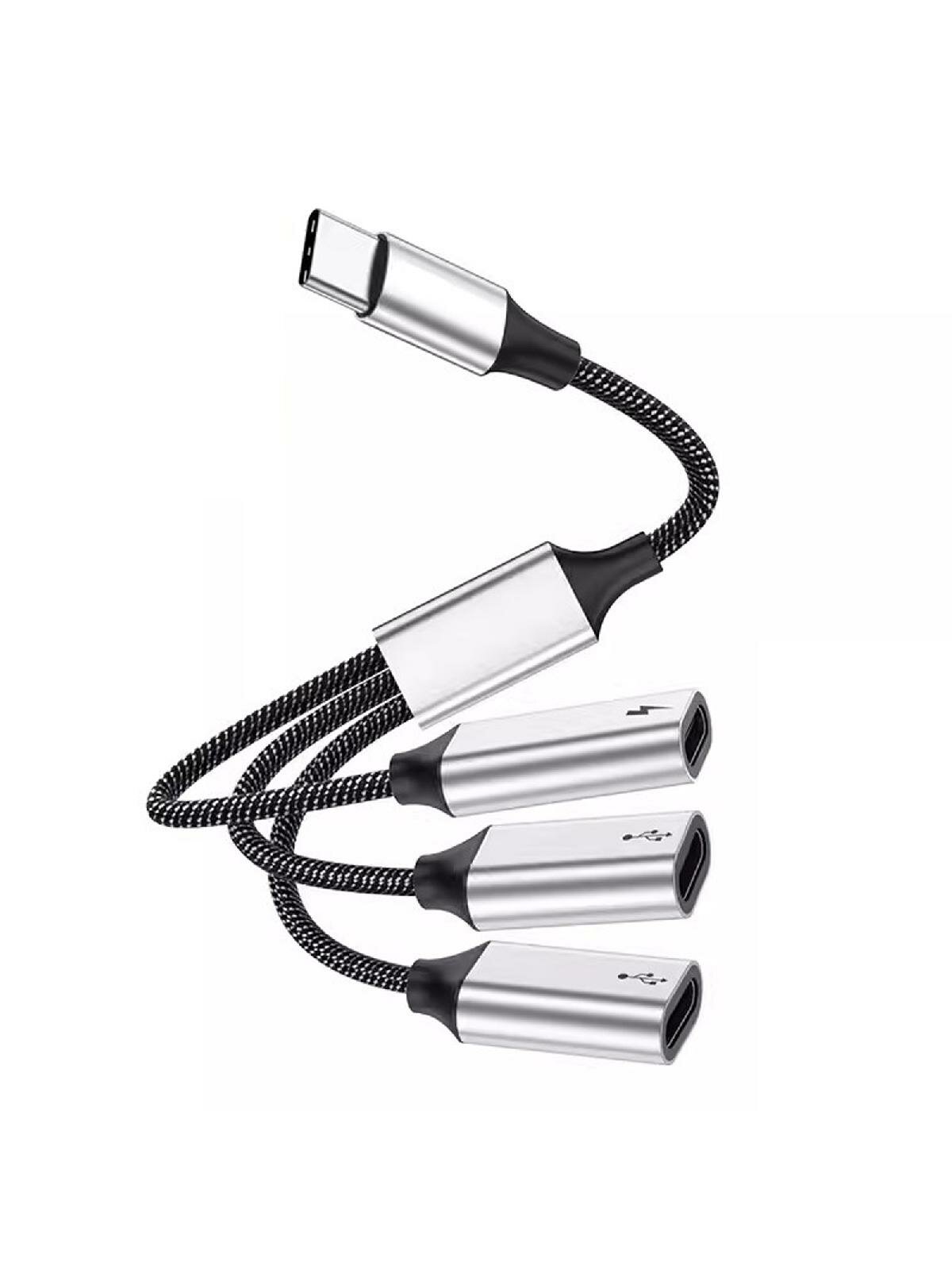 USB C Hub 3 in 1 Type C USB2.0 Adapter Splitter with 60W Power Delivery OTG Port Fast Data Transfer & Charging