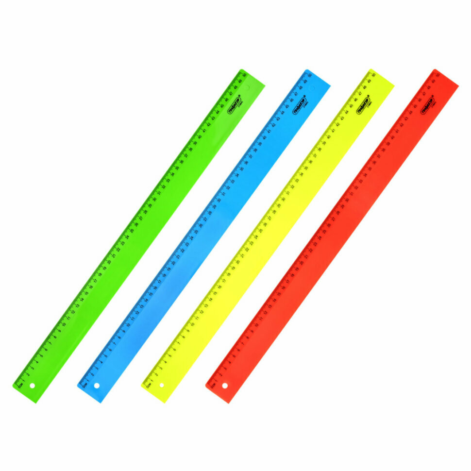 Линейка пластиковая 50 см пифагор, неоновая, ассорти, 210845, 210845