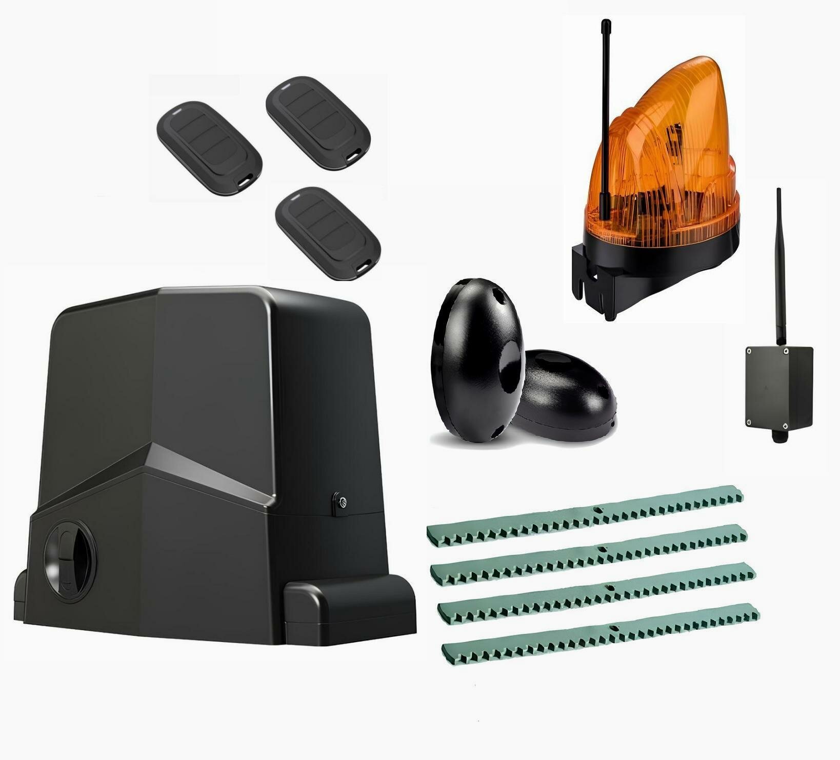 Автоматика для откатных ворот ARW-1000MKIT FULL4-1K-BT-Т3, комплект: привод, 3 пульта, лампа, фотоэлементы, 4 рейки, Bluetooth-модуль