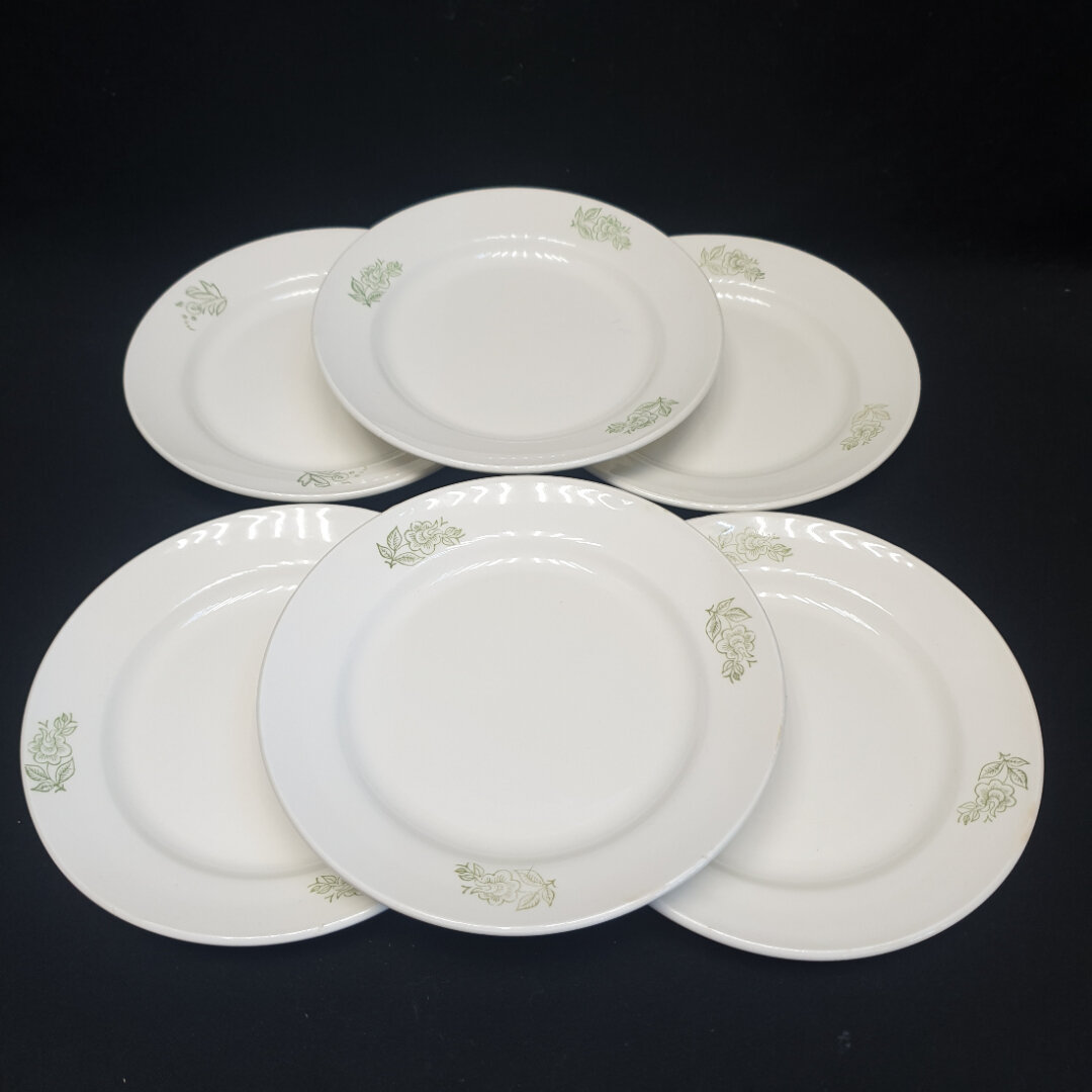 Винтажеый набор тарелок 6 шт, с хранения. Чайка, фаянс, деколь. СССР.