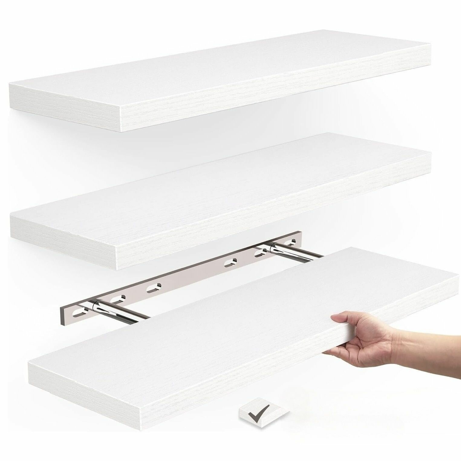 Парящие настенные белые полки с невидимыми кронштейнами, набор из 3 шт.