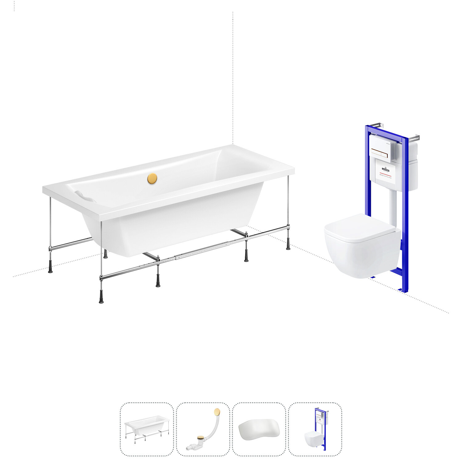 Акриловая ванна 190x90 с каркасом Lavinia Boho Evan 20221116R в наборе 5 в 1: ванна, ножки, слив-перелив, подголовник, унитаз в комплекте