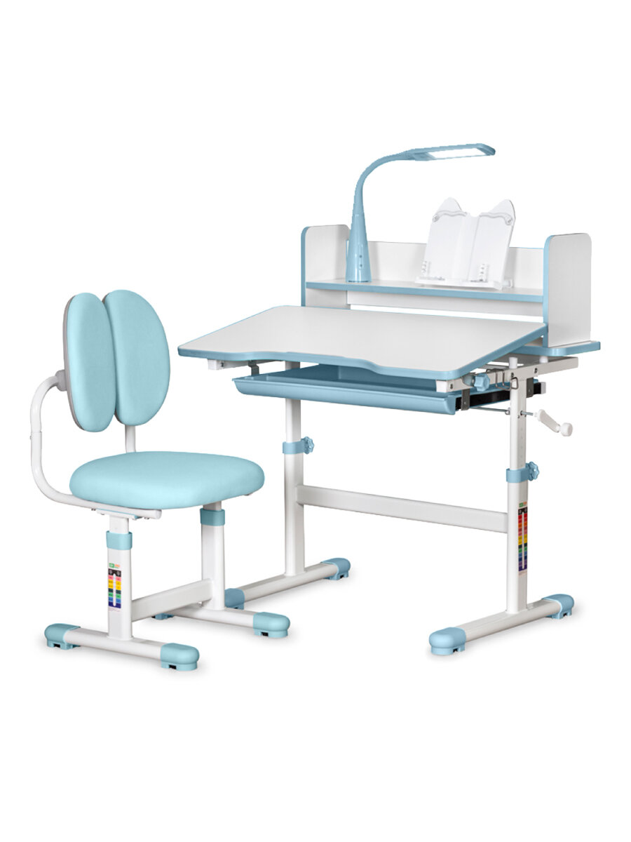 Детский растущий комплект для школьников Ergokids Kitty BD-24 голубой с лампой