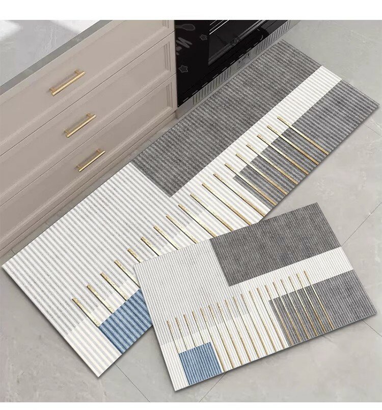 Коврик безворсовый Икеа, противоскользящий, 40х120+40х60 см, 2шт，Белый, синий, серый