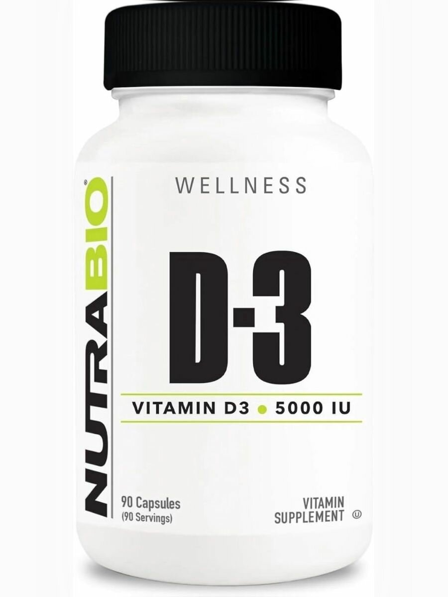 Витамин D3 от NutraBio, 5000 МЕ, 90 капс. для укрепления костей и иммунитета