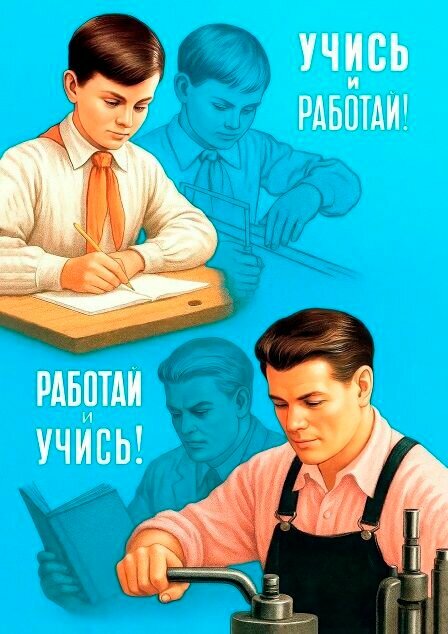 "Учись и работай, работай и учись". 42*59 см. Советский агит. плакат А2_053.