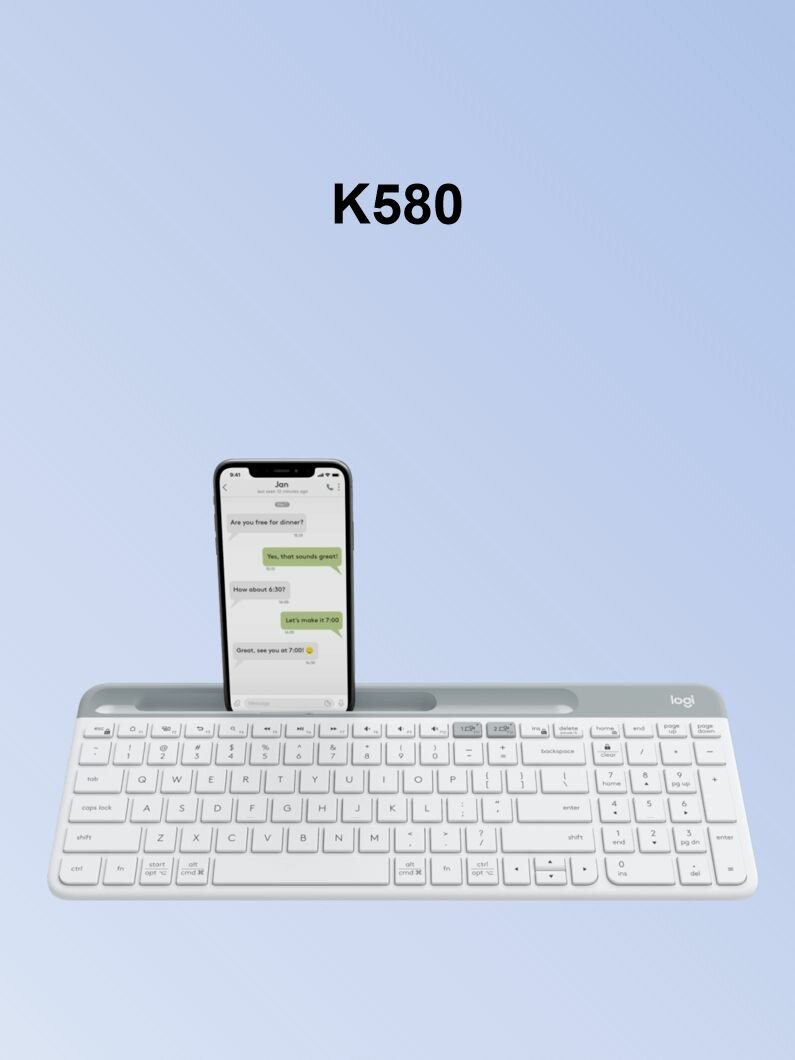 Клавиатура беспроводная Logitech K580 OFFWHITE Slim, бесшумное нажатие, 101 клавиша, белая