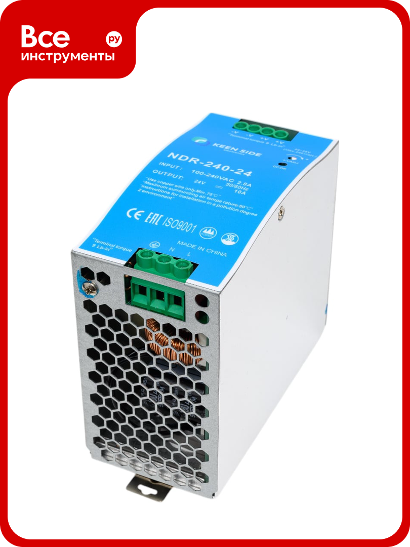 Источник питания KEEN SIDE NDR-240-24 146686, импульсный блок питания для автоматизации, защита от короткого замыкания