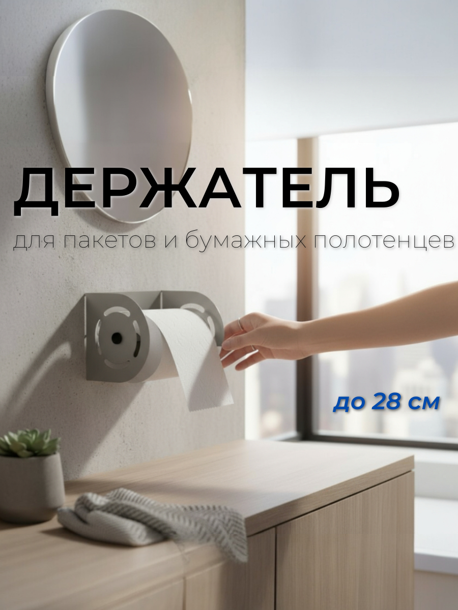 Держатель для рулонных пакетов до 28 см, металлический, цв. серый