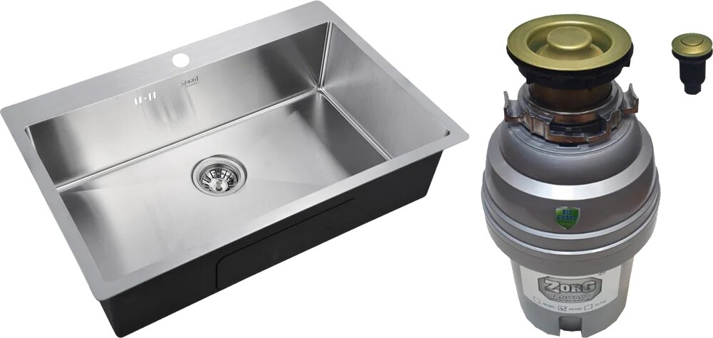 Комплект Мойка Zorg Inox R 7551 75x51, сталь, нержавеющая сталь / Измельчитель ZR-75 D BRONZE электрический, нержавеющая сталь