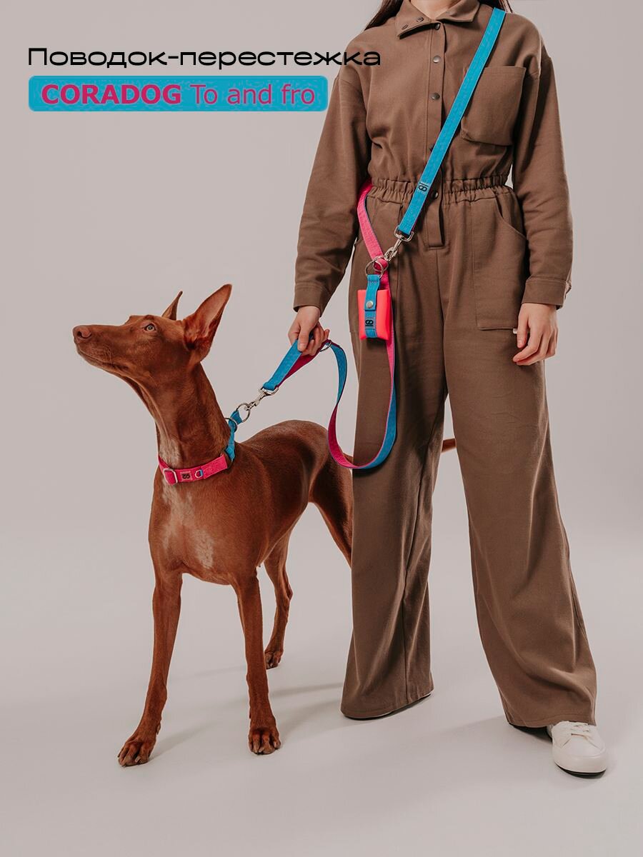 Поводок-перестежка для маленьких собак с ручкой контролем и подвижным кольцом hands free свободные руки, CORADOG To and fro, длина 2,5 м, цвет розовый, голубой