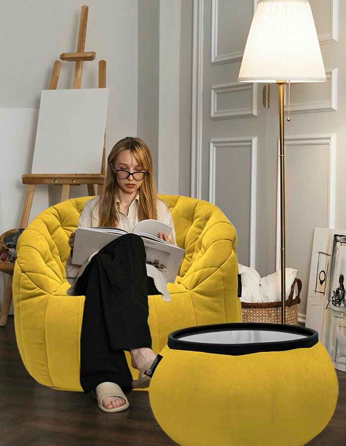 Мягкое кресло со столиком aLounge - Cove Package - Yellow Shine (велюр, желтый) - лаунж мебель в гостиную, спальню, детскую, офис, на балкон